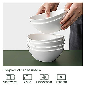 DOWAN White Cereal bowls, 16 Ounces Ceramic Dessert Bowls Set of 6, Oval Ice Cream Bowls for Cereal Snack Dessert Pasta and Side Dish, Microwave & Dishwasher Safe, Good Size for Garden Tea Parties