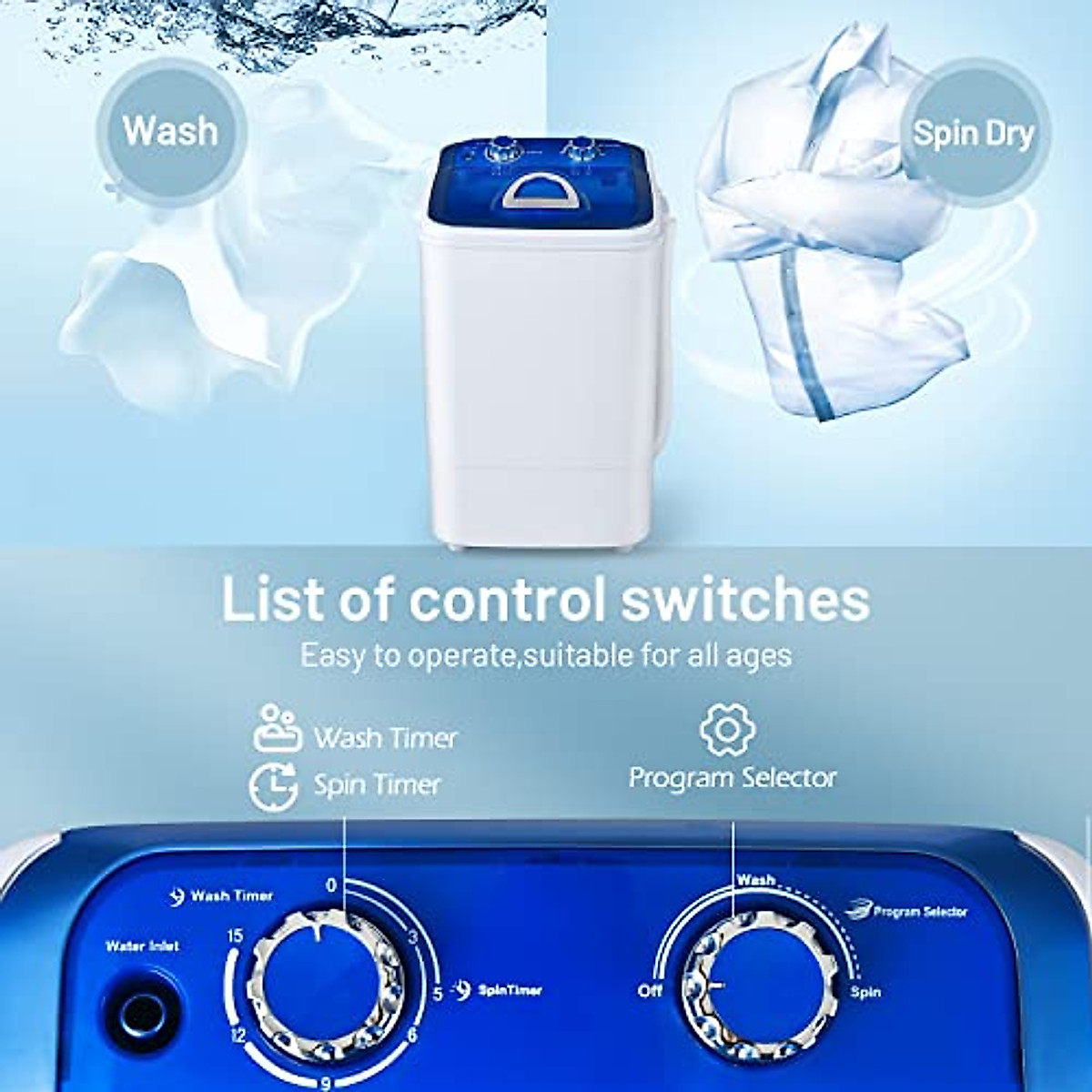 Spexlb Portable Mini Compact Washing Machine, SPB38-1401, Blue