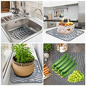 Coopay 2 Pack Kitchen Sink Mat PVC Eco-friendly Kitchen Stainless steel/Porcelain Dish Drying Pad Sink Protector for Bottom of Kitchen Sink, Fish Pattern Design, 11.8 x 11.8 Inches (Gray)