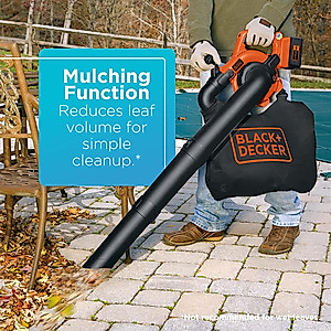 BLACK+DECKER 40V Cordless Leaf Blower Kit, 120 mph Air Speed, 6-Speed Dial, Built-In Scraper, With Collection Bag, Battery and Charger Included (LSWV36)