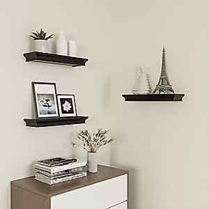 RICHER HOUSE Black Floating Shelves for Wall Decor, 16 Inches Wall Shelves Set of 3, Picture Ledge Wall Mounted, Crown Molding Display Shelves with Invisible Brackets in Bathroom, Bedroom, Living Room