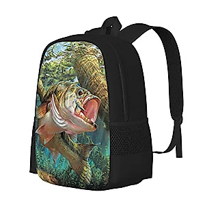 Aeoiba Business Laptop Backpack, Bass Fish Fishing Water Resistant College Bookpack Lightweight School Computer Bag, Casual Hiking Travel Daypack for Men Women Girls