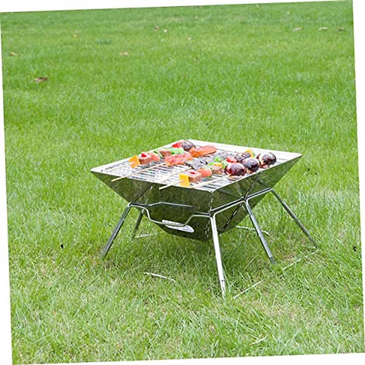 Yardwe 1 Set outdoor folding grill bbq charcoal grill hibachi grill barbecue grill tools charcoal bbq grill barbecue grill rack camping barbecue rack stove Stainless steel travel square