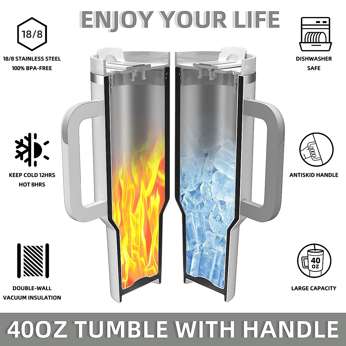 MURRICON 40 oz Tumbler with Handle and Straw,Stainless Steel Sublimation Tumblers with Handle,Vacuum Insulated Travel Mug with Lid,for Coffee and Beverages