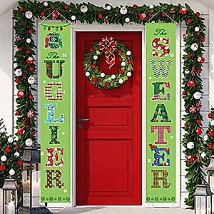 2 Pieces Ugly Sweater Sign Banner Decoration Set for Christmas Wild and Ugly Sweater Party Supplies Holiday Christmas Party Decorations Porch Sign