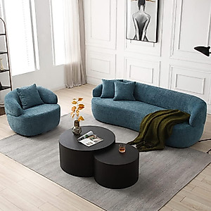 JURMALYN 86.6'' Curved Sofa for Living Room Round Sectional Sofa Couch 3 Seater Upholstered Sofa Boucle Couch with Pillows for Apartment Home Office, Blue