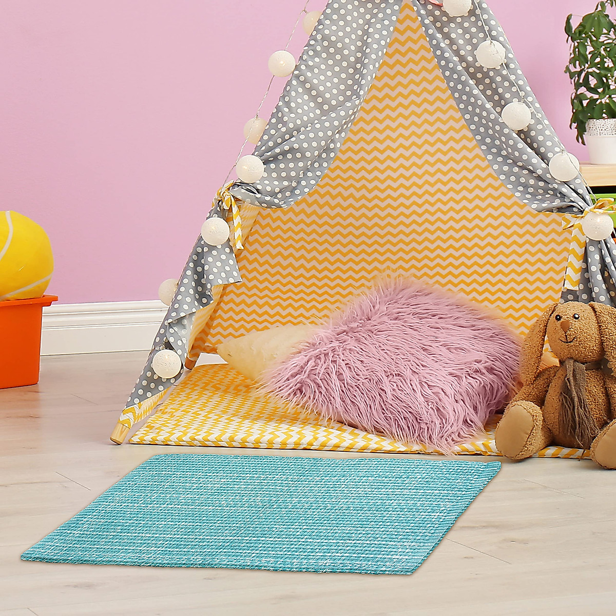 Chardin home Cotton Washable Rug Turquoise and White | 21x34 Bathroom Rug Kitchen entryway | Reversible Handwoven Rug Machine Washable.