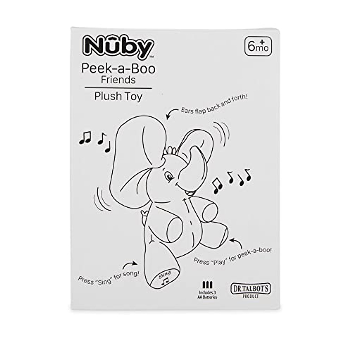 Nuby Peek a Boo Friends Animated Plush Toy with Music and Interactive Play, Baby Elephant