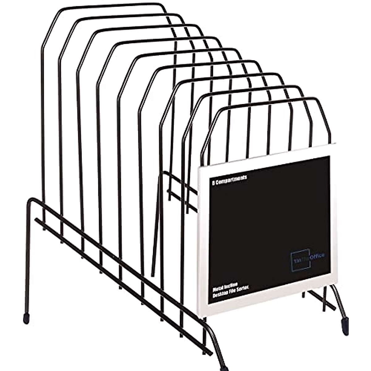 1InTheOffice Metal Incline Desktop File Sorter, 6 Compartments, Black (8 Compartments)