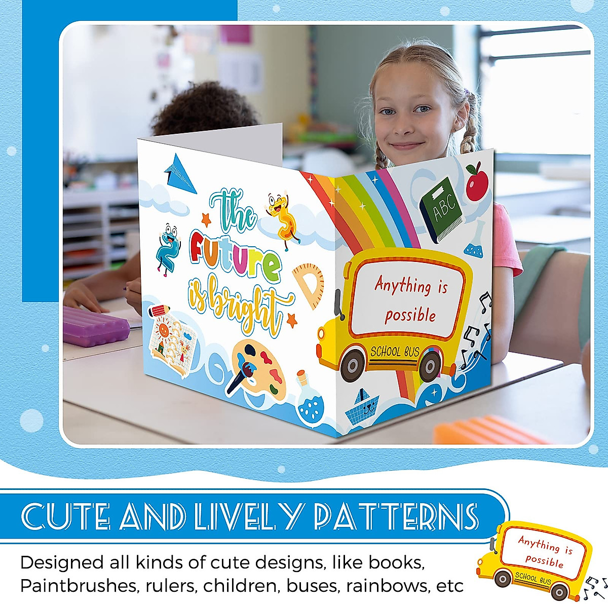 24 Pcs Privacy Boards for Student Desks Bright Colored Classroom Desk Divider Trifold Table Desk Privacy Panel Privacy Folders Screen Partition for School Teacher Student Study Test Home (Sky)