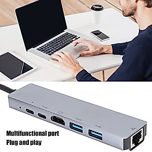 USB C Hub, 6 in 1 PD Fast Charging Adapter, Supports HDM Projection Screen,USB Extension, Type C Mobile Phone Connected to TV/Monitor,Mobile Office