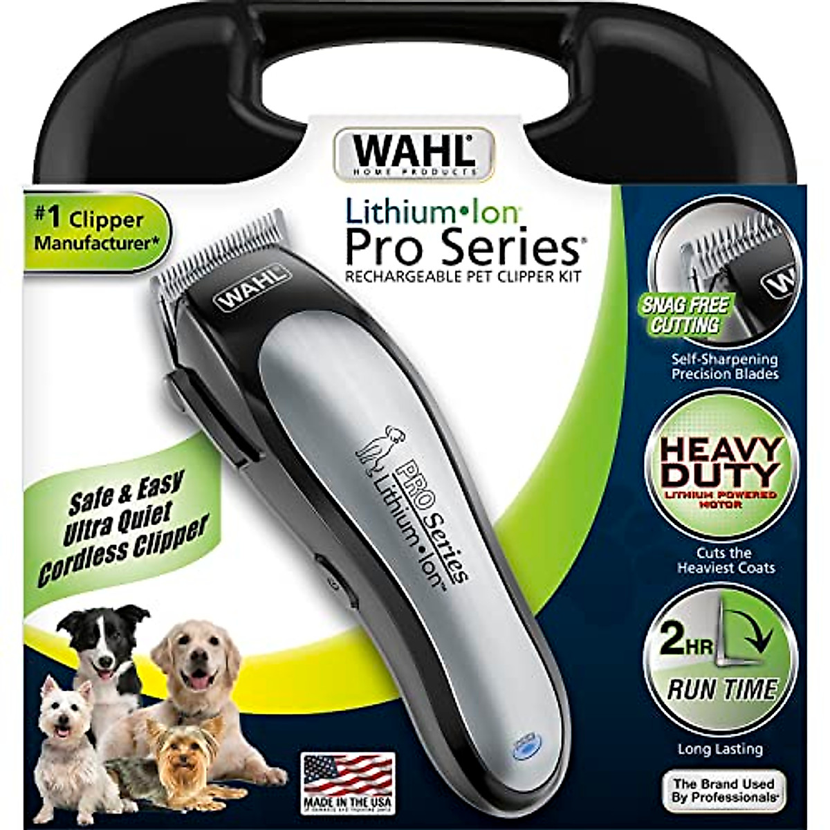 Wahl Lithium Ion Pro Series Cordless Animal Clippers – Rechargeable, Heavy-Duty, Electric Dog & Cat Grooming Kit for Small & Large Breeds with Thick to Heavy Coats – Model 9766