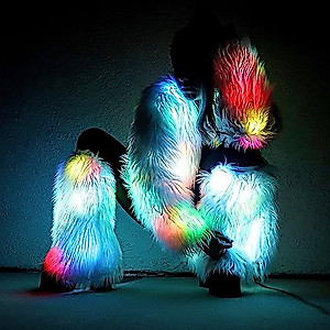 SBOCCIANO Led Fur Leg Warmers For Women Light Up Fluffies White Leg Sleeves 80S Dance Gear