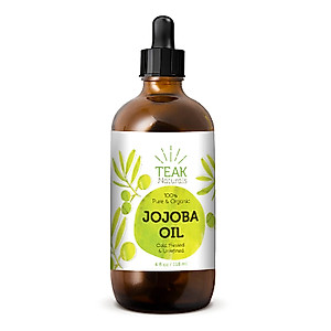 Teak Naturals Cold Pressed Organic Jojoba Oil Natural Unrefined Pure Jojoba Oil Moisturizer for Skin Hair and Nails - 4 Ounces