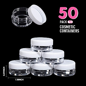 50 Pack Cosmetic Containers, HNYYZL 5 Gram Clear Round Pot Jar Plastic Sample Container with Lid, for Eye Shadow Bead Earring Liquid Lotion Cream Make-up Storage