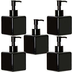 Youngever 5 Pack Black Plastic Square Pump Bottles, Refillable Plastic Pump Bottles for Dispensing Lotions, Shampoos and More (8 Ounce)