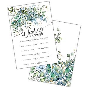 Greenery Wedding Shower Invitations, Floral Bridal Shower Invitations, Bridal Shower Invites for Engagement Party, Wedding, Bridal Shower, Set of 25 Invitations & 25 Envelopes (B02)