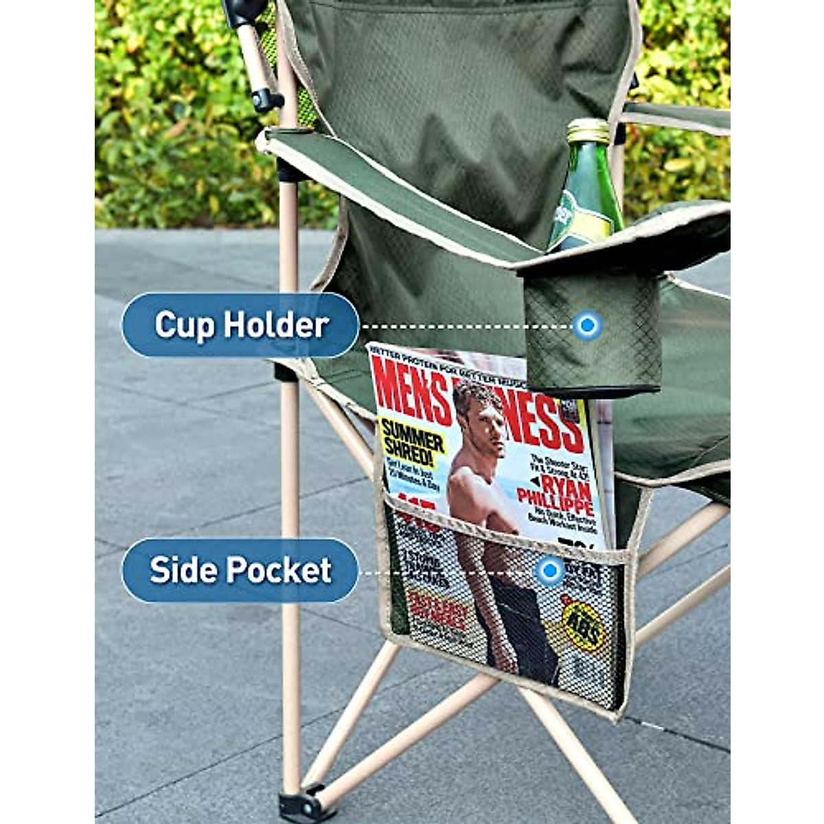 Docusvect Folding Camping Chair with Shade Canopy for Adults, Canopy Chair for Outdoors Sports with Cup Holder, Side Pocket for Camp, Beach, Tailgates, Fishing - Support 330 LBS