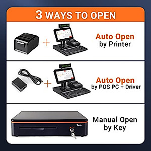 Tera 16 inch Auto Open Cash Drawer with Micro Switch Heavy Duty Insert Tray 5 Bill 8 Coin for POS System Removable Cash Tray Media Slot 24V RJ12 Key-Lock (Round Corner) for Small Business Retail 405R