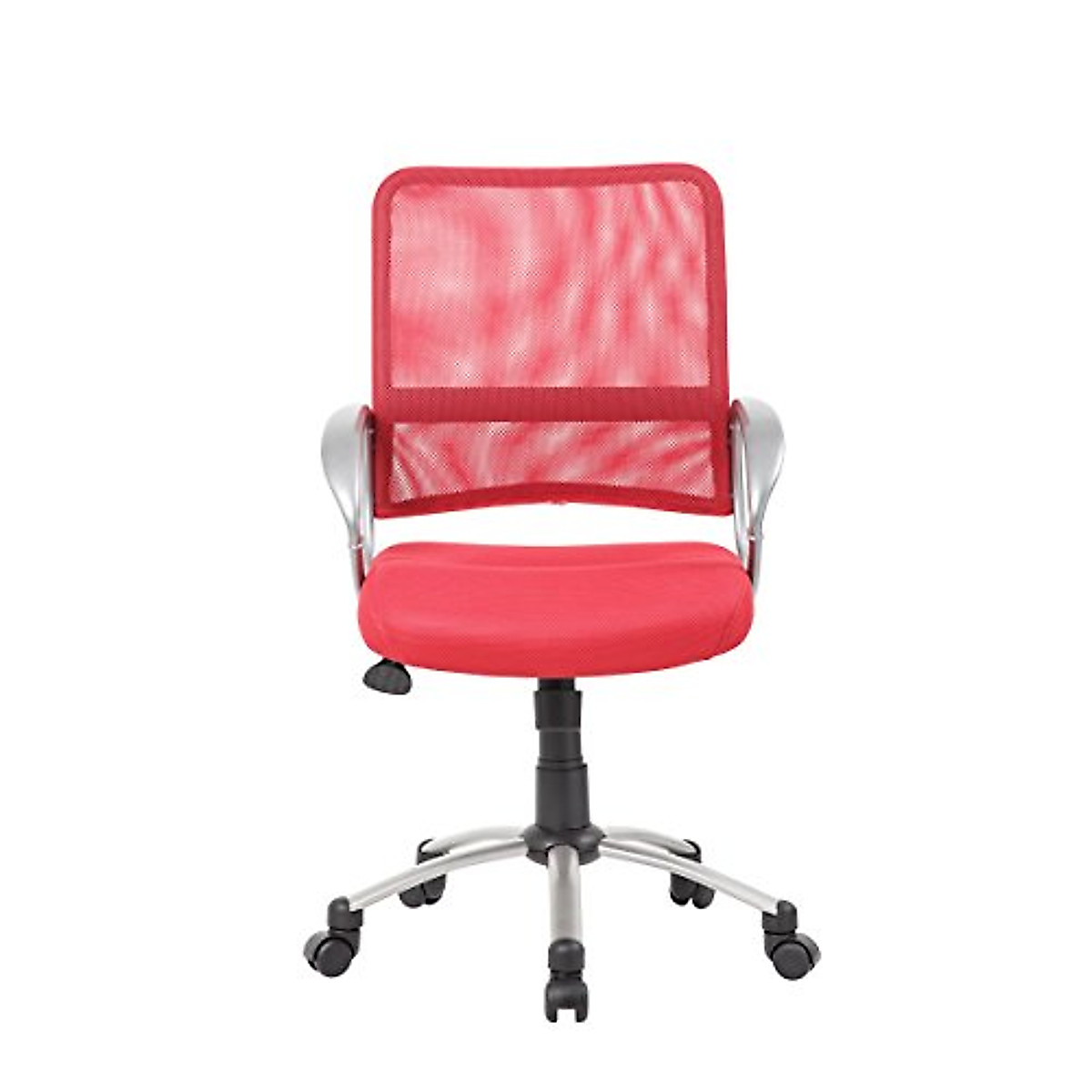 Boss Office Products Mesh Back Task Chair with Pewter Finish in Red