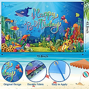 MOMOHOO Under The Sea Party Decorations - 106Pcs Ocean Theme Birthday Decorations Blue Balloons Garland Arch Kit, Under The Sea Backdrop, Ocean Animals Foil Balloons for Pool Party and Beach Party
