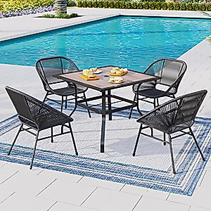 HERA'S HOUSE Patio Chairs Set of 4, Outdoor Woven Lounge Chairs, Bistro Chairs with Steel Frame and Plastic Rope for Porch, Balcony, Garden, Living Room