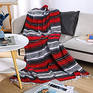 4 Pcs Mexican Blankets Bulk Handwoven Mexican Yoga Blanket Towel Colorful Falsa Serape Woven Throw Blanket Boho Mexican Beach Blankets for Outdoor Camping Beach Picnic Travel Home (Red)
