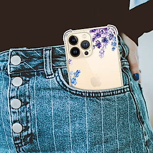 YOYORI iPhone 14 Pro Case with Screen Protector, Flower Pattern Design, Floral Clear Women Phone Case Shockproof Protective Soft TPU Bumper Cover 6.1 Inch 2022 (Lavender/Purple)