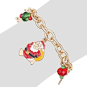 Christmas Bracelet Santa Clause Deer Christmas Tree Ball Pendant Gold Chain Bracelet Holiday Christmas Jewelry Gift for Women Girls Christmas Birthday Gifts Christmas Stocking Stuffers Party Favors G