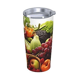 Various Vegetables and Fruit print 20 oz Stainless Steel Tumbler With Lid And Straw Insulated Coffee Cup Portable Travel Mug For Cold And Hot Drinks