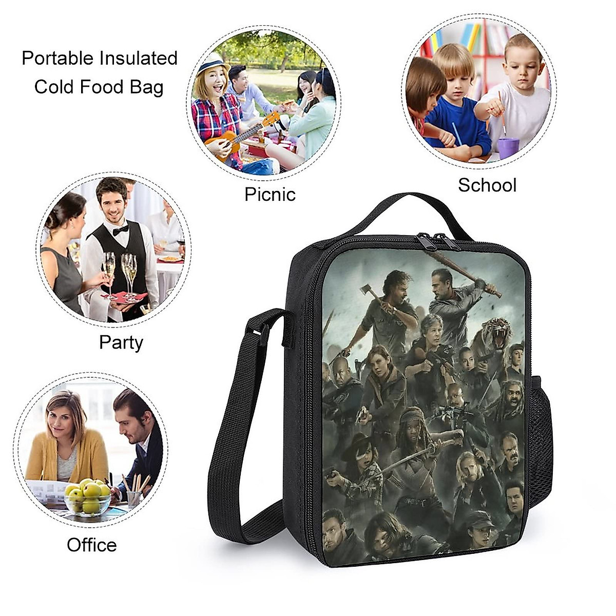 Waterproof Carrying Thermal Lunch Tote The Apocalyptic Walking Horror Drama Dead Lunch Bag lunch Bags Warm Organizer for Outdoors Lunch Box with Adjustable Shoulder Strap
