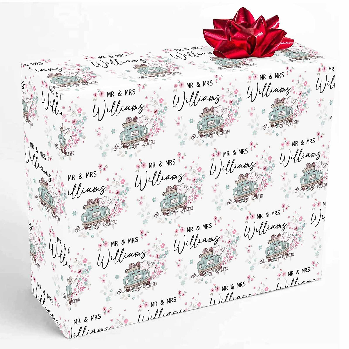 M YESCUSTOM Personalized Wrapping Paper Roll Custom Mr and Mrs Wedding Gift Wrap for Couple Husband Wife Car Flower Wrapping Tissue Paper for Wedding, Bridal Showers DIY Decoration 58" x 23"