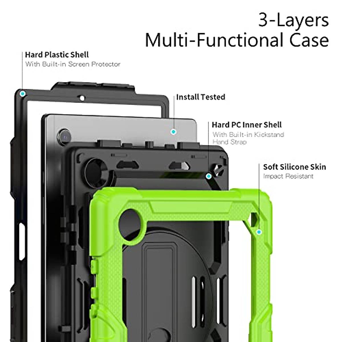 Samsung Galaxy Tab A8 10.5 Inch 2022, [Full-Body][Shock Proof] Protective Case with Pencil Holder and 360 Rotating Hand Strap, Protective Cover with Shoulder Strap (Green)