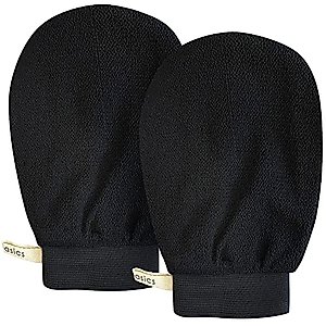 MainBasics Korean Exfoliating Mitts - Dead Skin Remover - Body Exfoliator Scrubber - Deep Exfoliating Gloves for Soft Skin - 100% Viscose Fiber (1 Pair, Black)