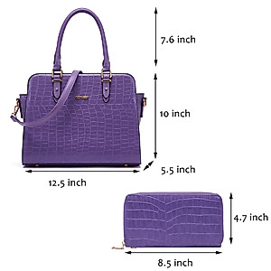 Qiyuer Women Satchel Top Handle Bag Wallet Purse,Purses Work Tote Bags Set 2pcs Purple