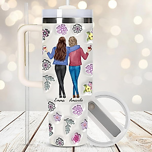 NAHOTICQ Personalized Bestie Cup - Friendship Gift For Bestie, Best Friends, Women, Sisters - We're Trouble When We're Together 3D Effect Tumbler 40oz - Birthday Gifts For BFF, Friend, Women, Her