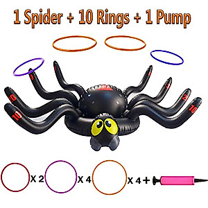 Dokeawo Halloween Ring Toss Game Inflatable Spider Halloween Party Games Holiday Children Inflatable Toys Ring with 10pcs Rings
