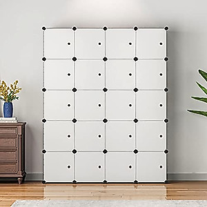 Aeitc Portable Wardrobe Closets 14"x18" Depth Cube Storage, Bedroom Armoire, Storage Organizer with Doors, 20 Cubes, Black