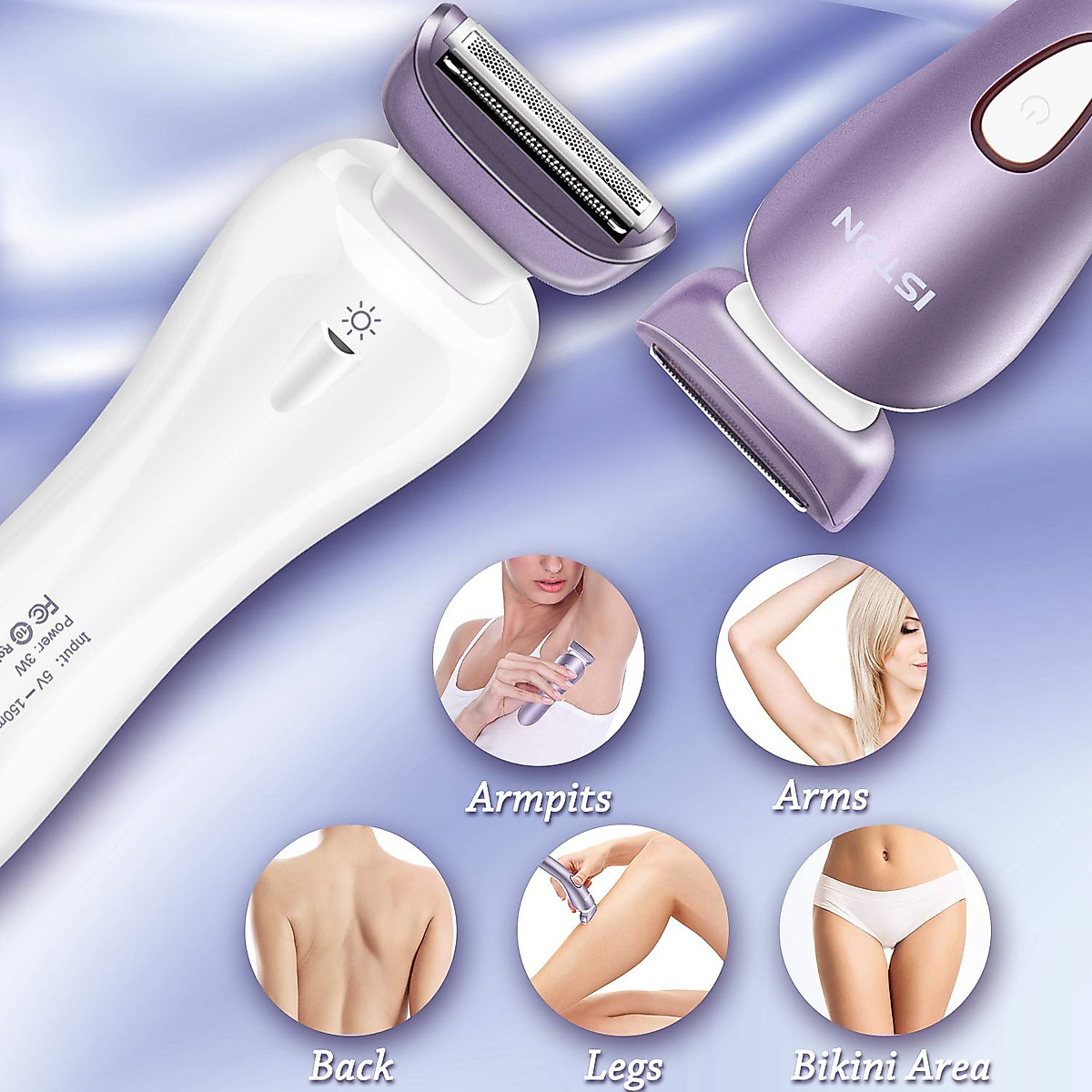 ISTON Electric Razor for Women, Rechargeable Wet and Dry Painless Womens Shaver Body Hair Remover for Legs Underarms and Bikini Trimmer Cordless Waterproof Lady Shaver with LED Light