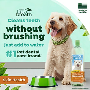 TropiClean Fresh Breath with Omega 3 & 6 for Skin Health | Dog Breath Water Additive | Dental Care | Dog Breath Freshener | Simple Pet Teeth Cleaning | Made in USA | 33.8 oz