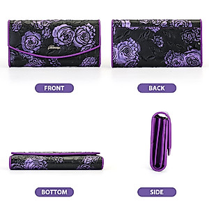 ArtsEye Roses Embossed Genuine Leather Trifold Wallet Purse (Purple)