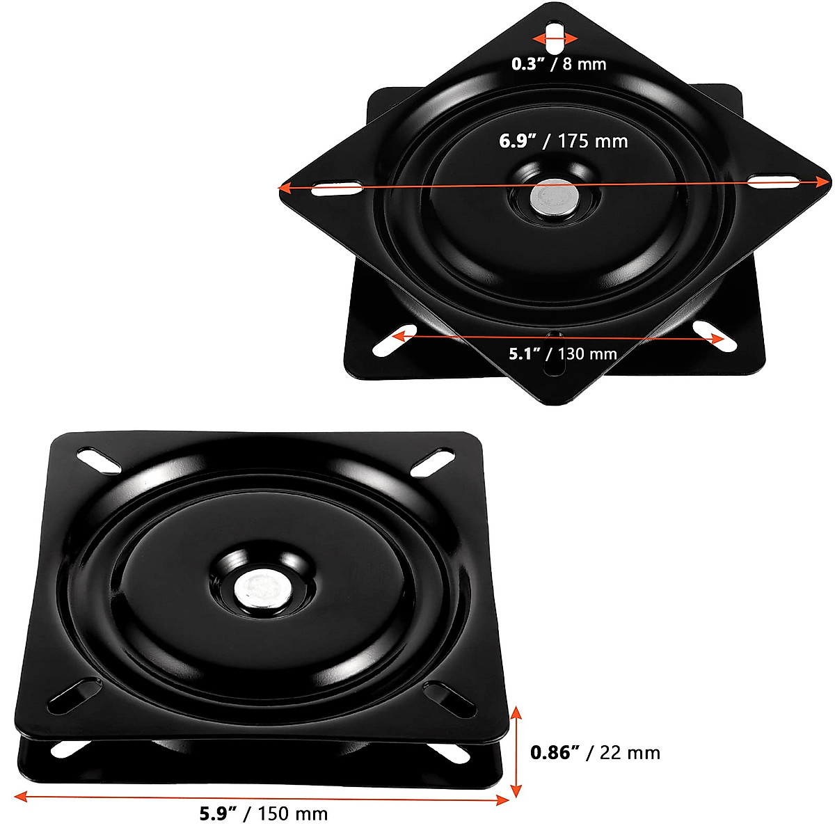 SINJEUN 4 Pack 6 Inch Heavy Duty Bar Stool Swivel Plate, Square 360° Swivel Ball Bearing Plate Replacement, Seat Swivel Base Mount Plate for Recliner Chair or Furniture, 300 Pound Capacity, Black