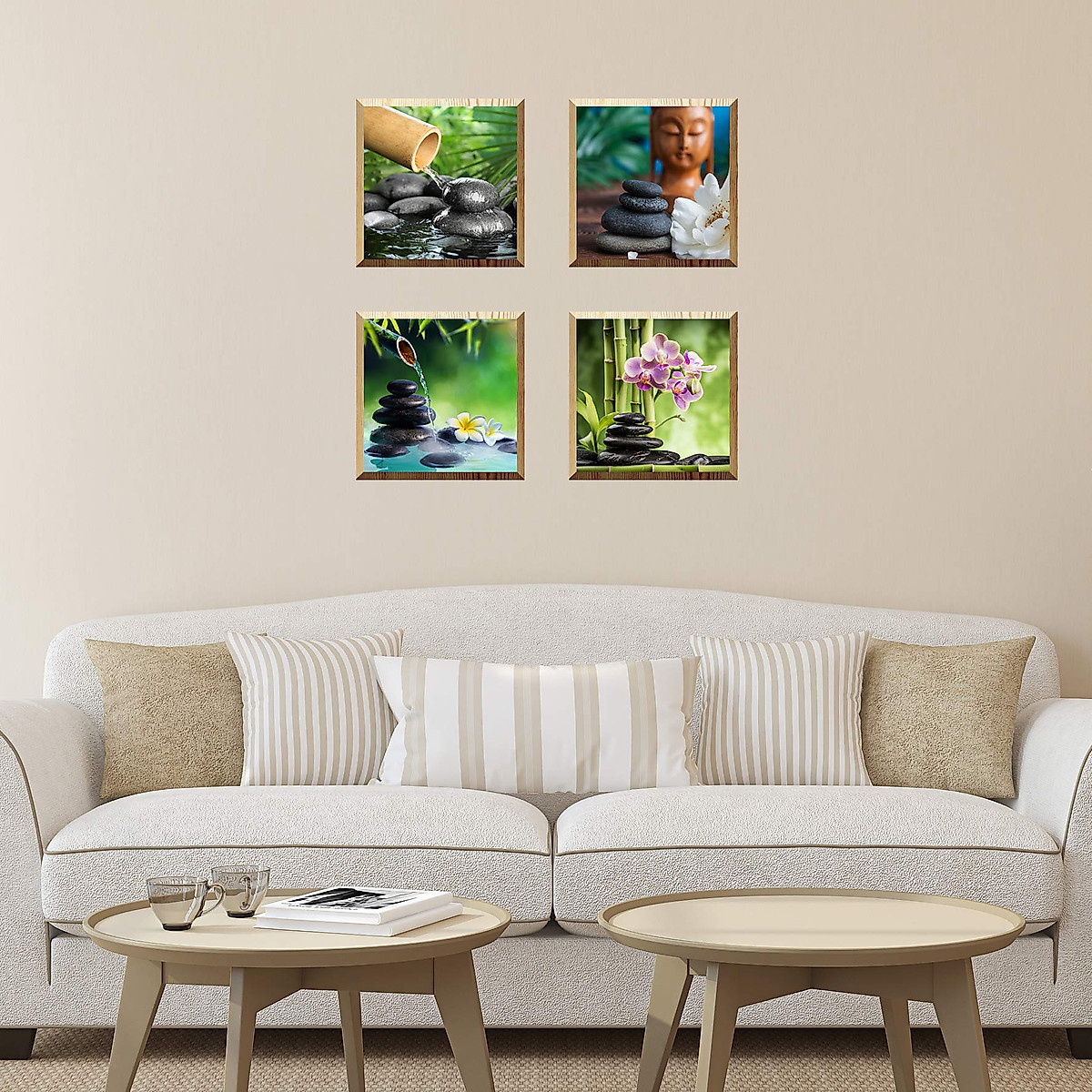 3D-Mirage 4 PC Pack Art Magic Peel and Stick 3D Vinyl Removable Wall Sticker Decals DIY Sticky Backsplash, Zen Garden Stone 4008-MI