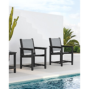 SERWALL Textilene Outdoor Dining Chair Set of 2, HDPE Frame with Textile Chair Seat, Holds up to 300 LBS, All Weather Chairs for Lawn, Garden, Yard and Poolside, Black