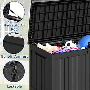 Flamaker 230 Gallon XXL Resin Deck Box Outdoor Waterproof Storage Box Loackable Bench for Patio Furniture Cushions, Toys and Garden Tools (Black)