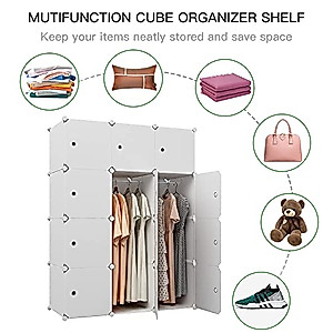 KOUSI Portable Wardrobe Closets 14"x18" Depth Cube Storage, Bedroom Armoire, Storage Organizer with Doors, 12 Doors, White