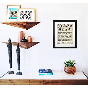 Framed 50 Years of Love Burlap Print, Gifts for Parents 50th Anniversary, Couple 50th Wedding Anniversary, Golden Anniversary Decorations, Gifts for Grandma & Grandpa, Happy 50th Anniversary