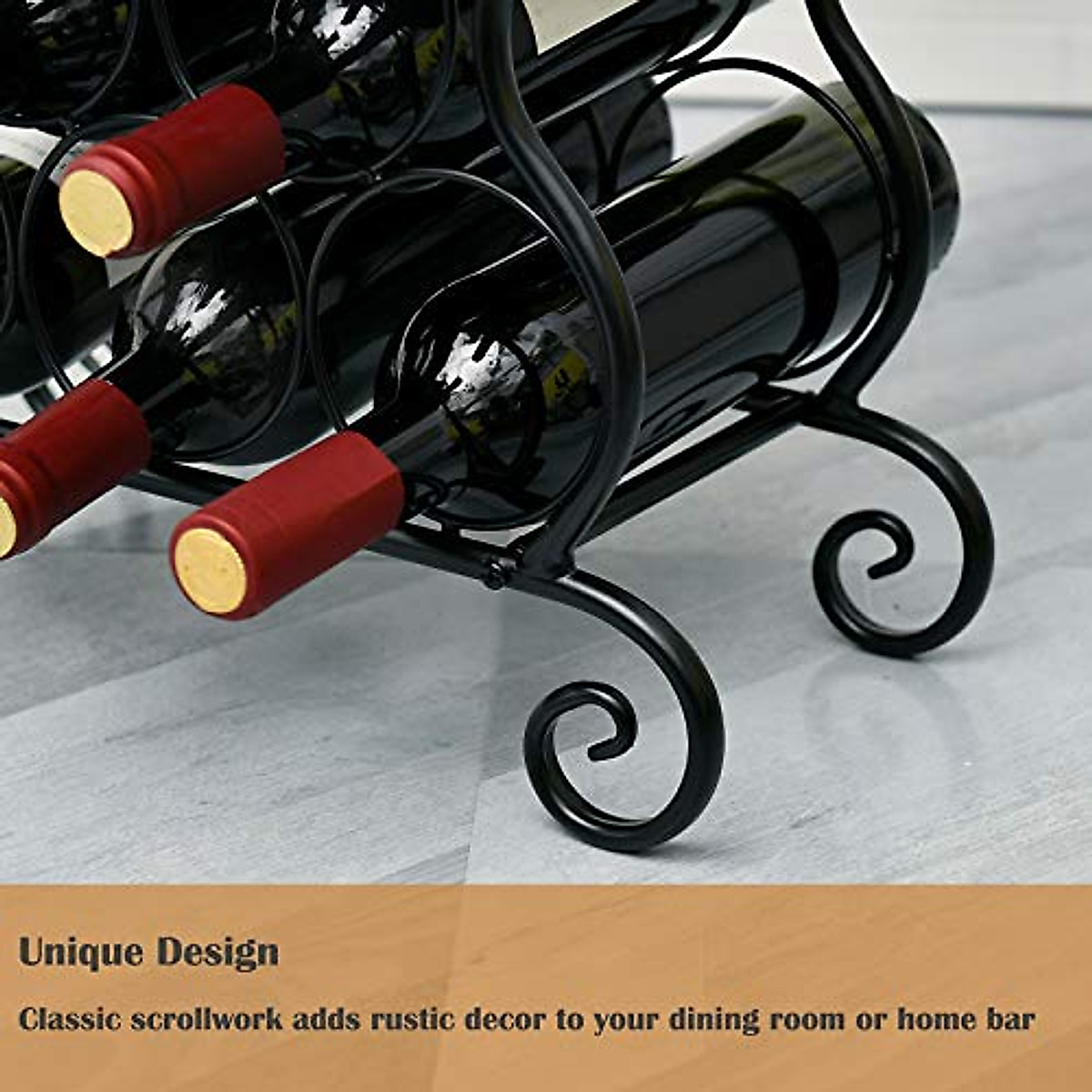 WELLAND Wine Rack End Table, Freestanding Small Wine Console Table, 13 Bottles Rustic Wine Stand Storage Organizer Display Rack | Metal & Natural Edge Cedar Wood Top | 13.8" W x 7.3" D x 20.1" H