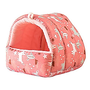 Guinea Pig Nest Cartoon Pattern Pet Hideout Warm Small Animal Hamster Squirrel Bed House Cage Valentine's Day/Mother's Day/Christmas/Birthday Gifts - Pink Fox L