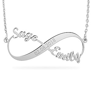 UMAGICBOX Personalized Sterling Silver Infinity Name Necklace with Date Custom Name Infinity Jewelry Anniversary Date Necklace Mother Gift